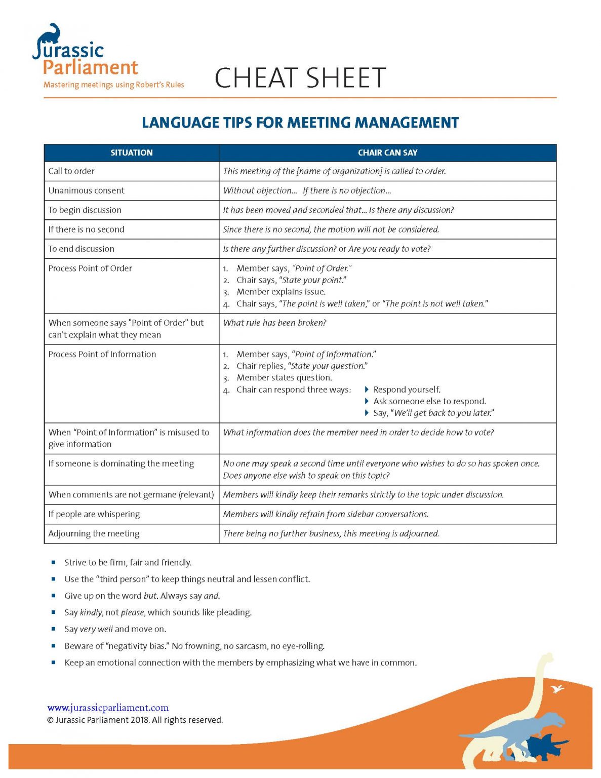 Robert's Rules cheat sheets - Jurassic Parliament